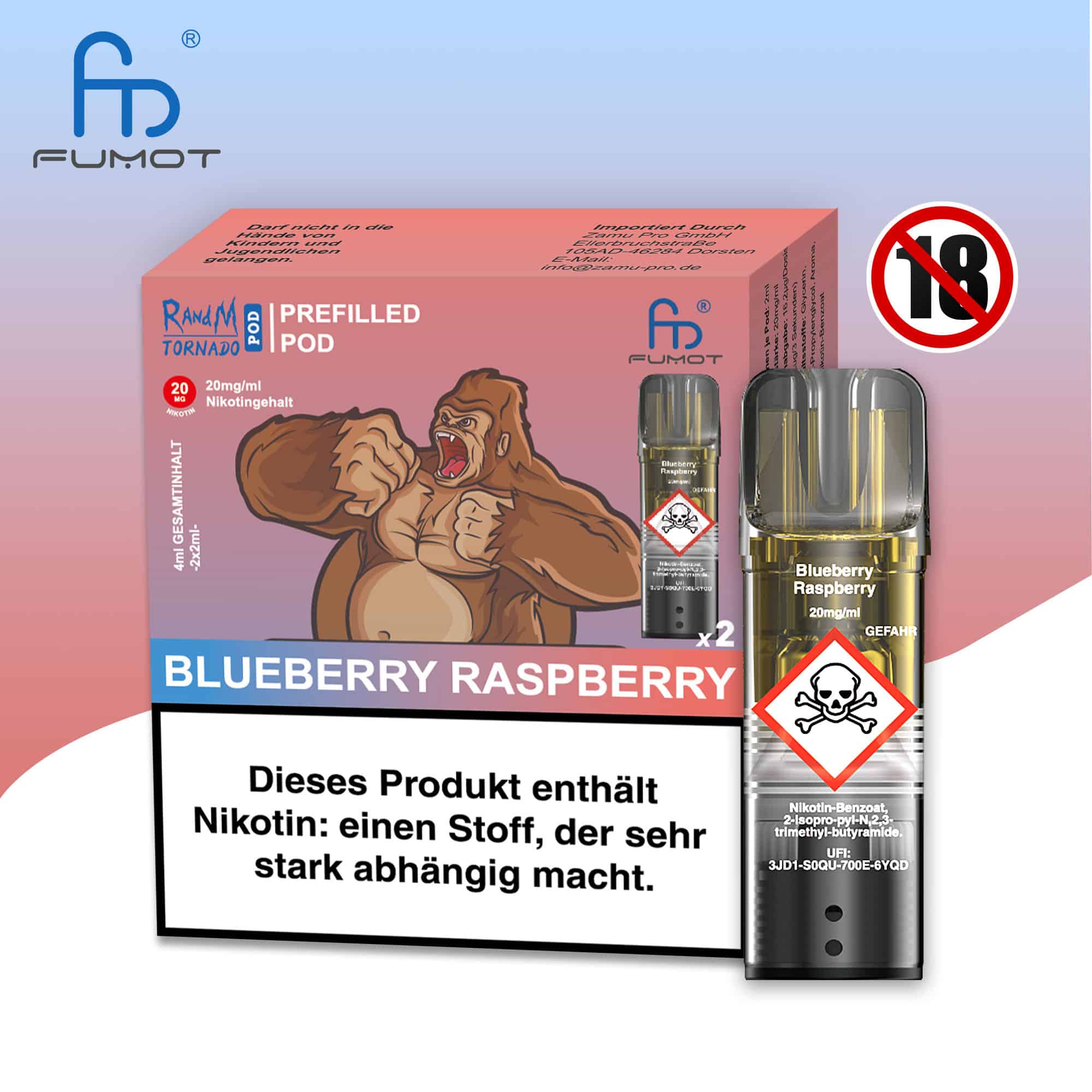 RandM Tornado Pods Blueberry Raspberry - 20 mg/ml • CC Großhandel GmbH